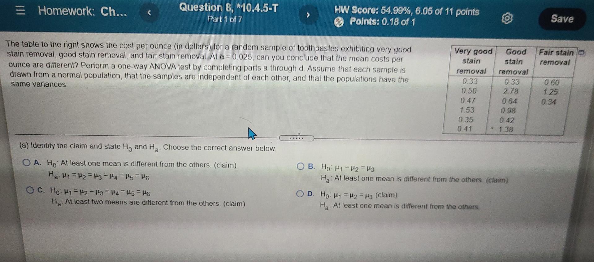 Solved The table to the right shows the cost per ounce (in | Chegg.com