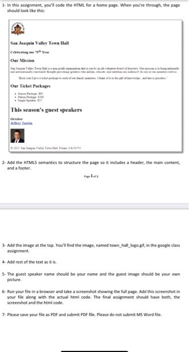 Solved 1. In this assignment, you'll code the HTML for a | Chegg.com