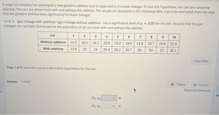 Solved A major oil company has developed a new gasoline | Chegg.com