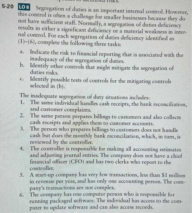 0 L0 8 Segregation of duties is an important internal | Chegg.com