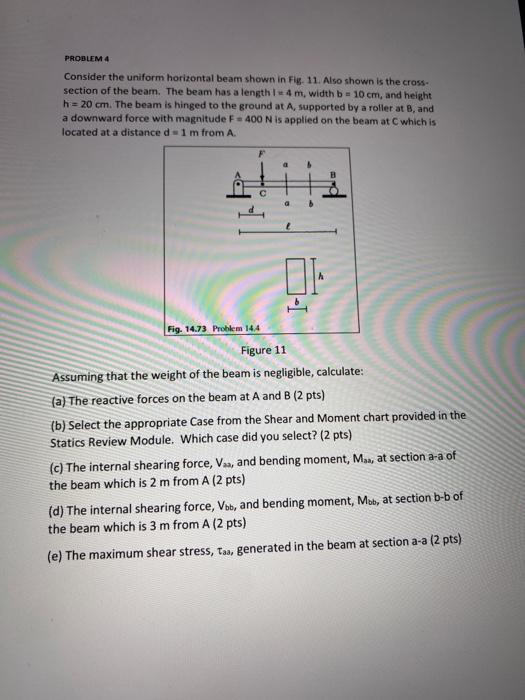 Solved PROBLEM 4 Consider the uniform horizontal beam shown | Chegg.com