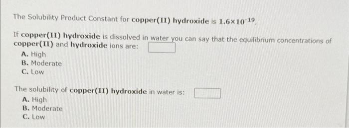 Solved The Solubility Product Constant for copper(II) | Chegg.com