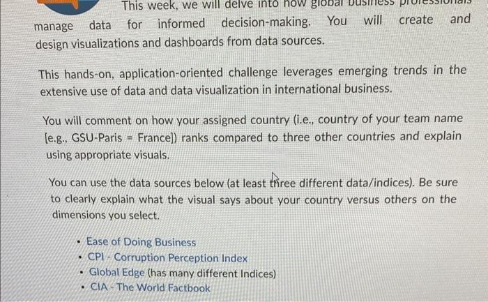Solved manage data for informed decision-making. You will | Chegg.com