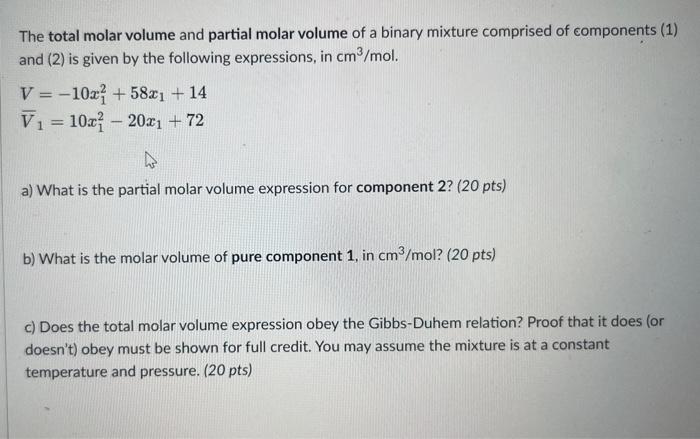 Solved The total molar volume and partial molar volume of a | Chegg.com