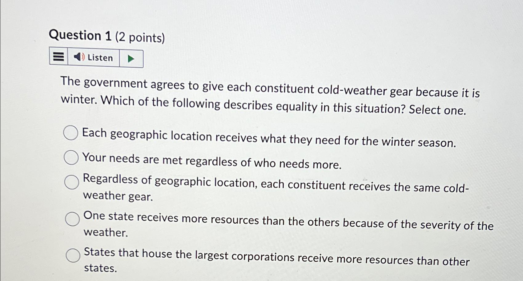 Solved Question 1 (2 ﻿points)The government agrees to give | Chegg.com