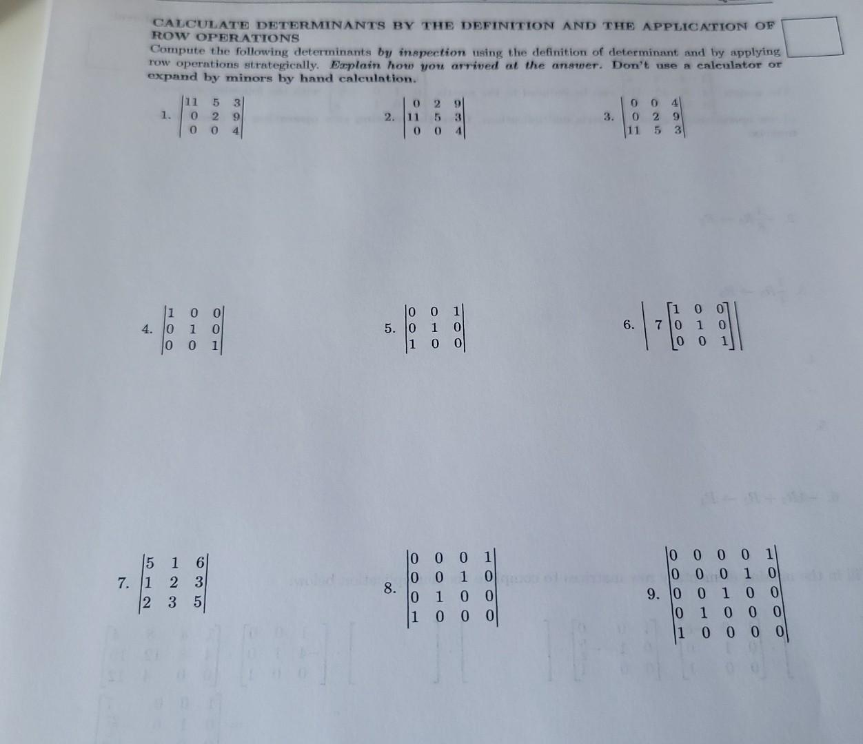 Solved CALCULATE DETERMINANTS BY THE DEFINITION AND THE | Chegg.com