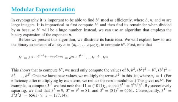 Solved 25. Use Algorithm 5 to find 7644mod645. 26. Use | Chegg.com