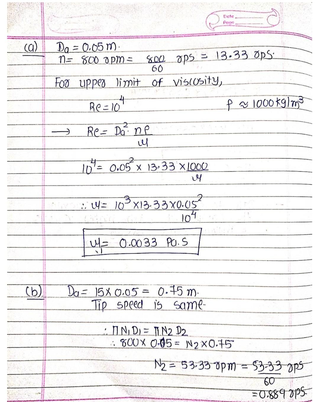Solved 7.5 Scale-up of mixing system To ensure turbulent | Chegg.com