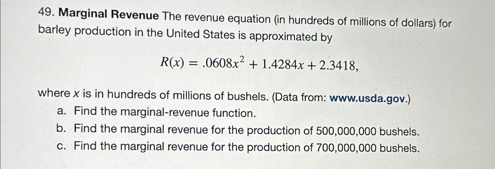 Solved Marginal Revenue The revenue equation (in hundreds of | Chegg.com