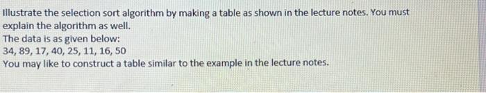 Solved Illustrate the selection sort algorithm by making a | Chegg.com