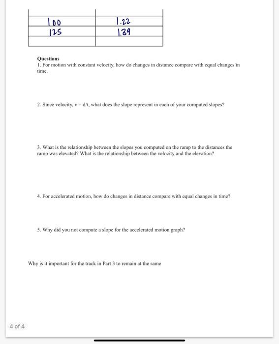 PART B DATA TABLE: RAMP MOTION PART C DATA TABLE: | Chegg.com