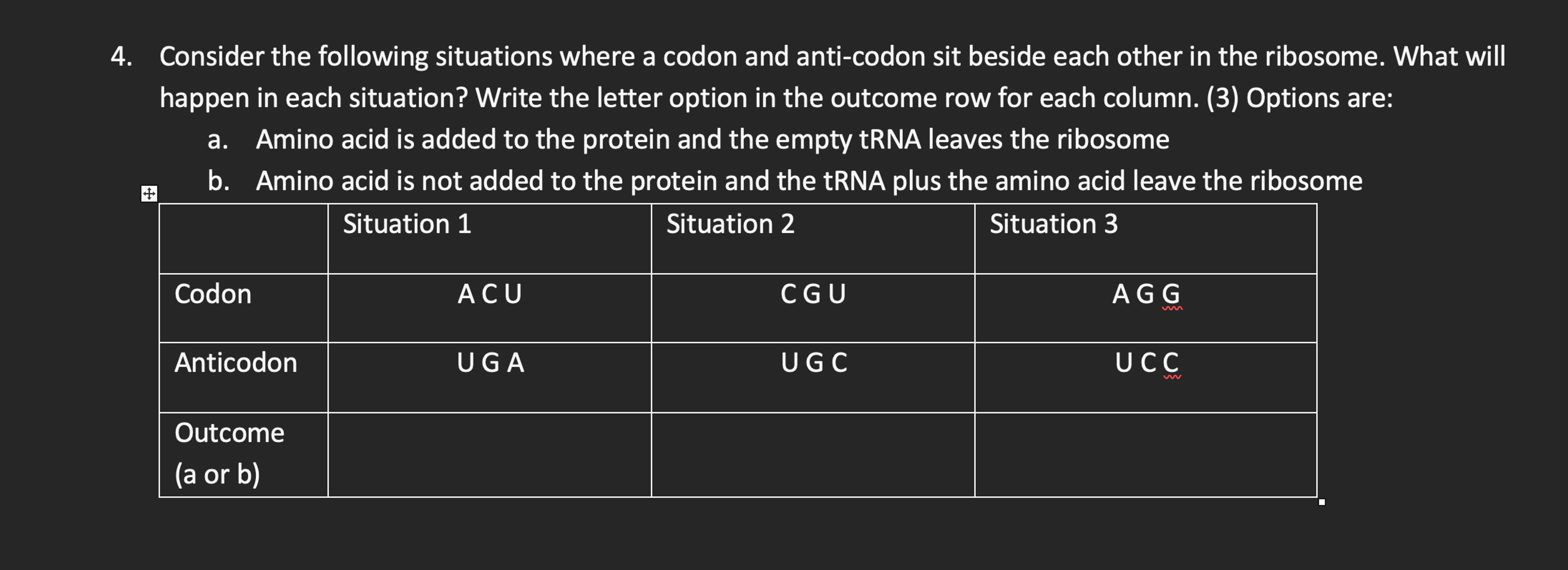 Solved Consider the following situations where a codon and | Chegg.com