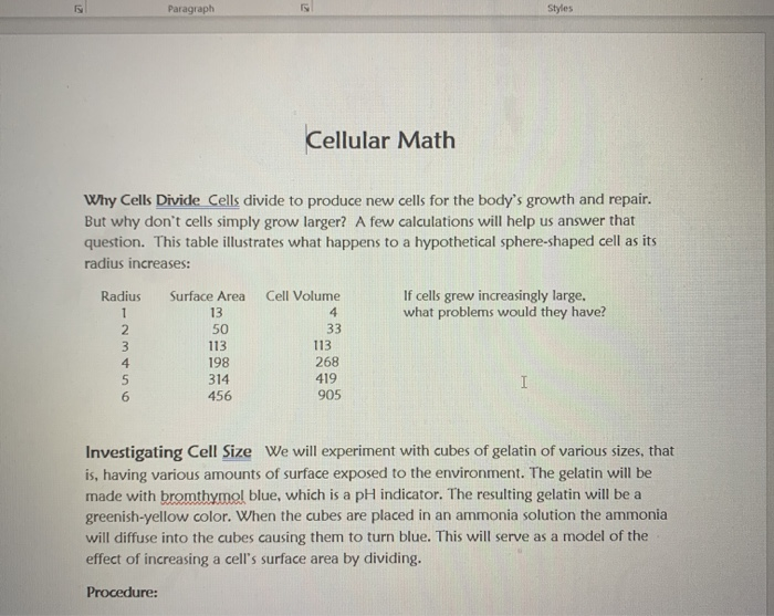 Paragraph Styles Cellular Math Why Cells Divide Cells | Chegg.com