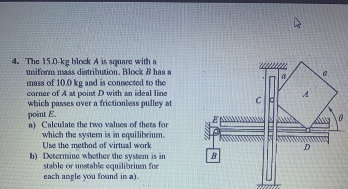 Solved 4. The 15.0-kg block A is square with a uniform mass | Chegg.com