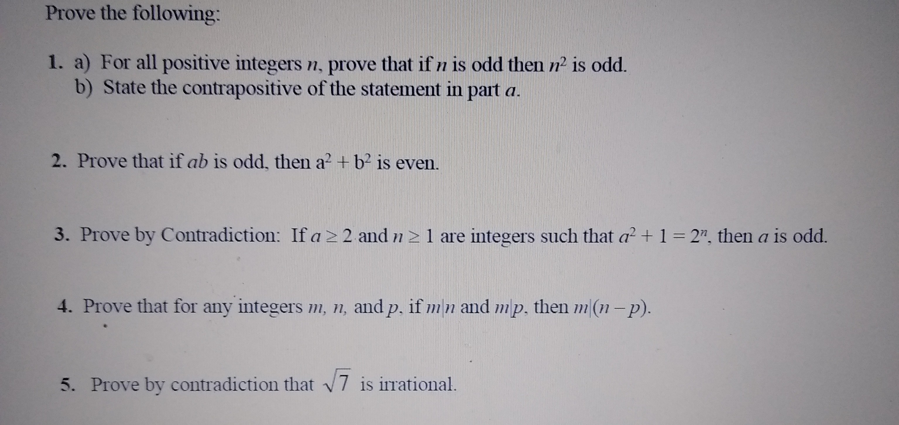 Solved Please help with these 5 ﻿problemsProve the | Chegg.com