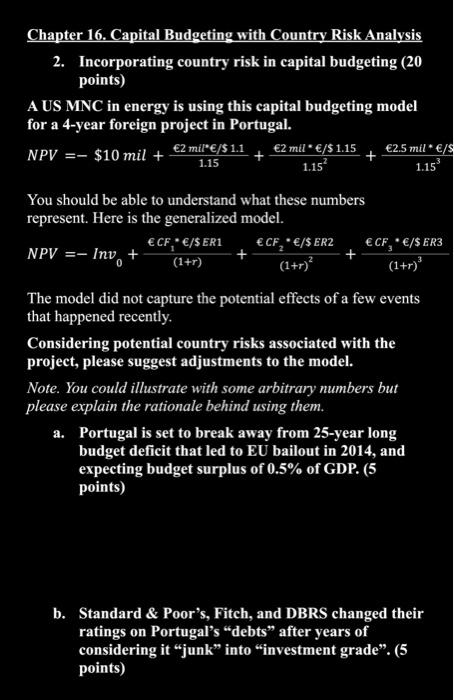 Solved Chapter 16. Capital Budgeting with Country Risk | Chegg.com