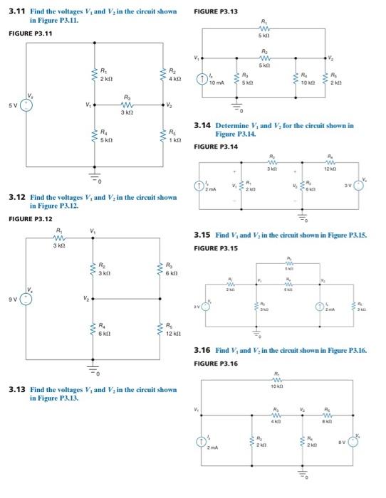 Solved 3.9 Find the voltages V1 and V2 in the circuit shown | Chegg.com