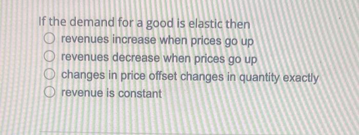 Solved If the demand for a good is elastic then revenues | Chegg.com