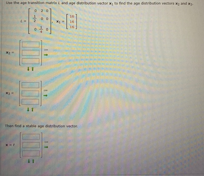 Solved Use the age transition matrix L and age distribution | Chegg.com