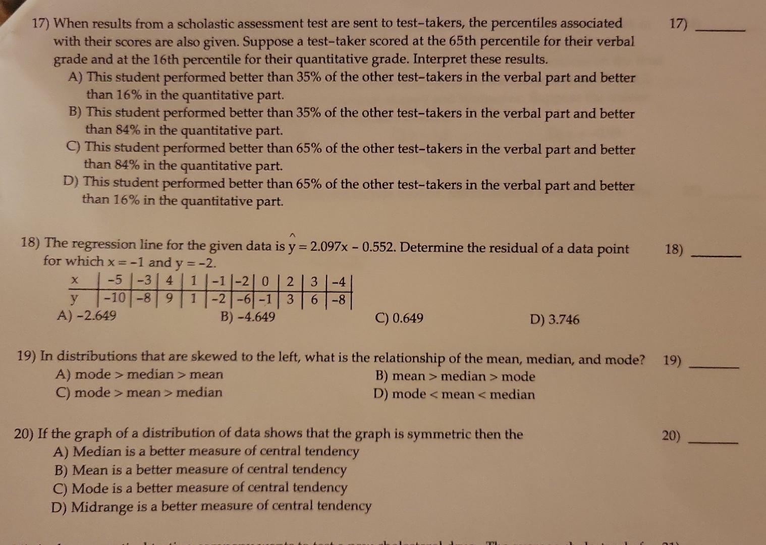 Solved 17) When results from a scholastic assessment test | Chegg.com