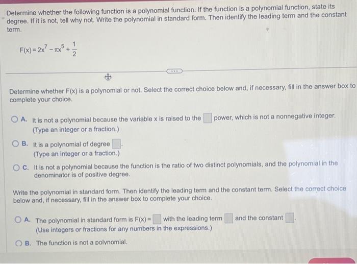 Solved Determine whether the following function is a | Chegg.com