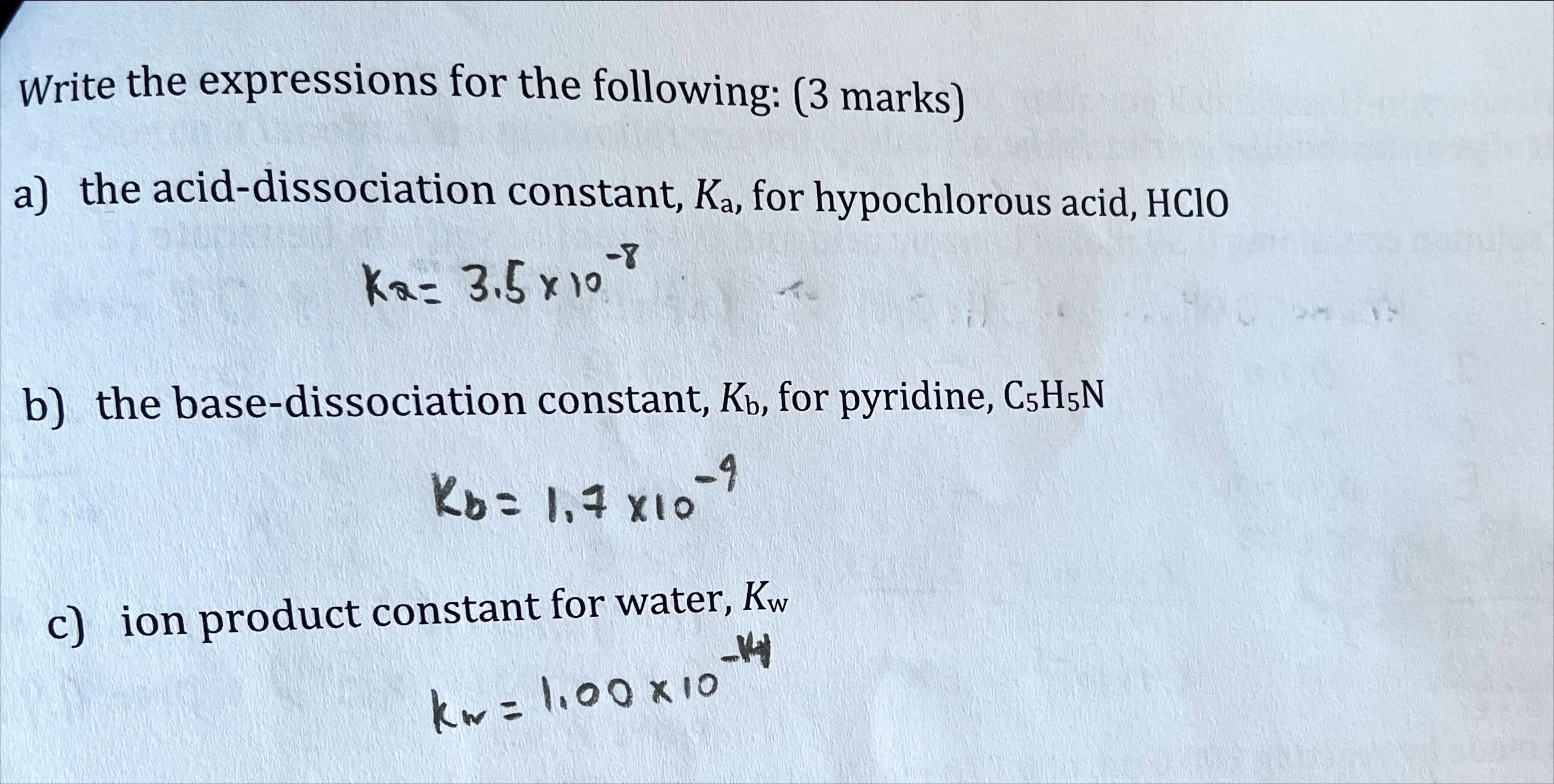 Solved Write The Expressions For The Following 3 ﻿marks A