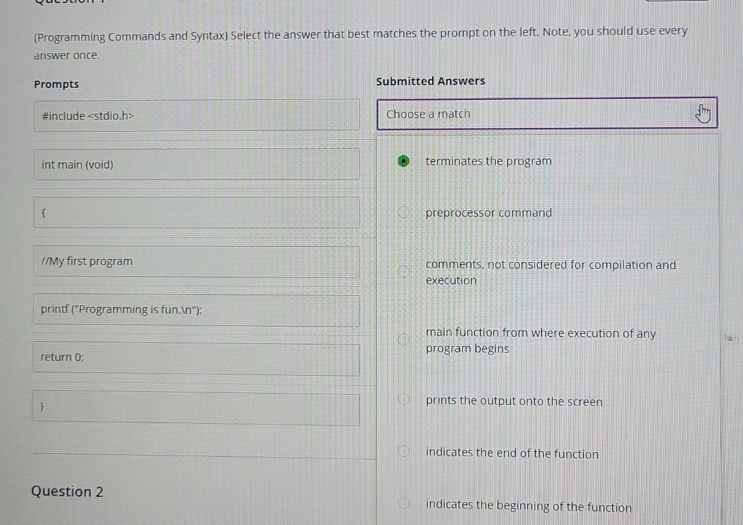 Solved Prompts Submitted Answers \#include > Choose a match | Chegg.com