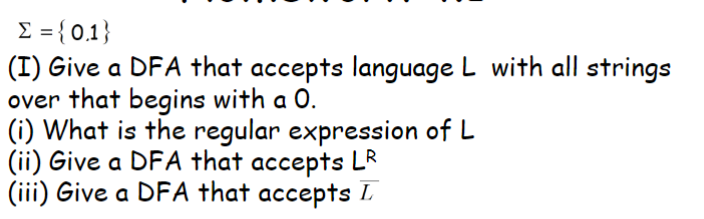 Σ={0.1}(I) ﻿Give a DFA that accepts language L ﻿with | Chegg.com