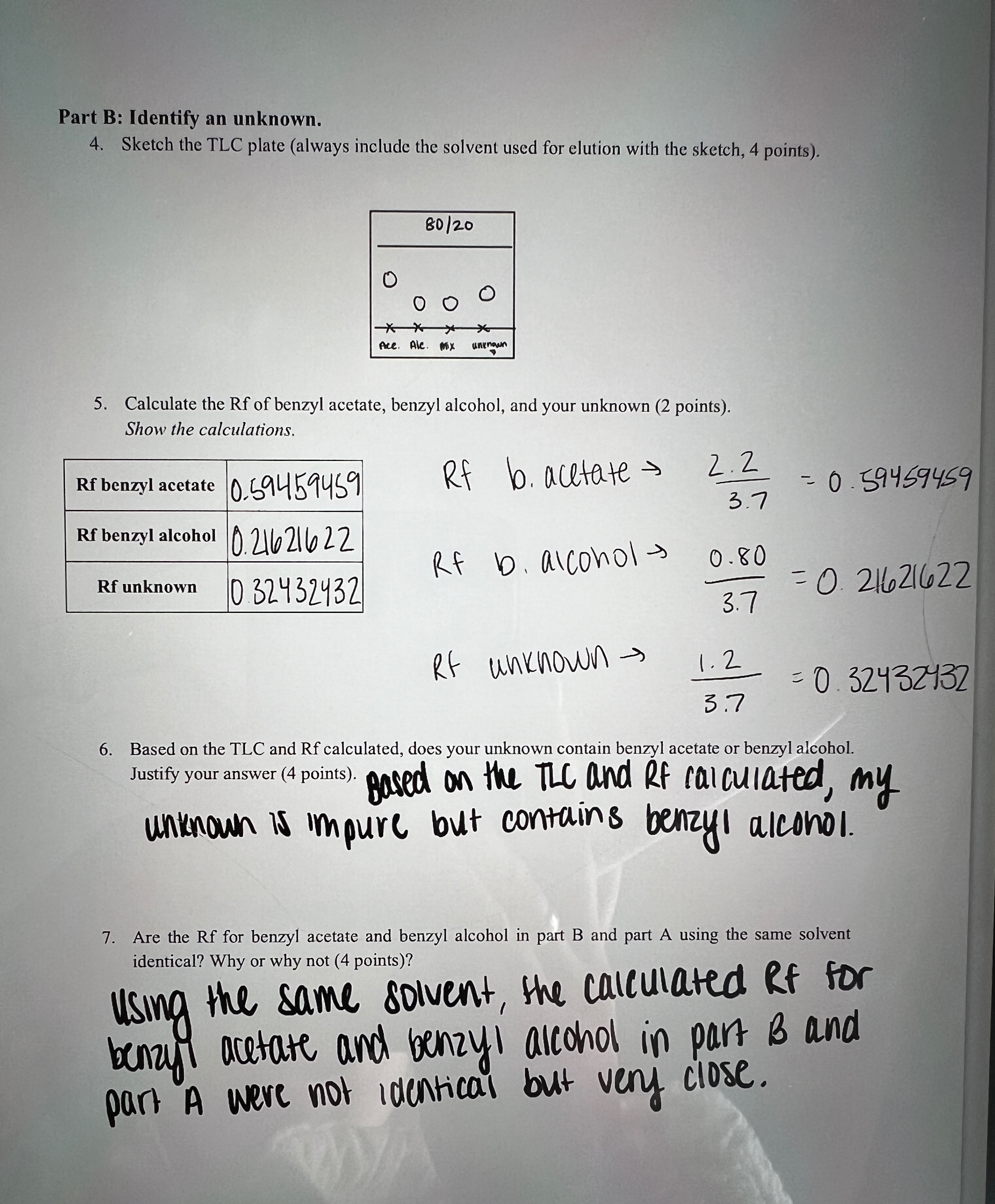 Solved Part B: Identify an unknown.4. ﻿Sketch the TLC plate | Chegg.com