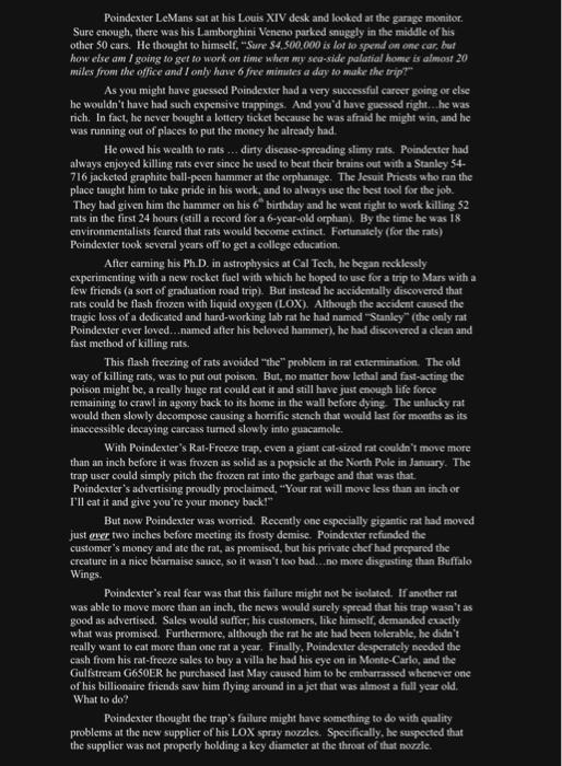 The Datasets Poindexter has two datasets to use in | Chegg.com