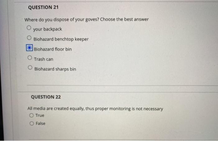 Solved QUESTION 21 Where do you dispose of your goves? | Chegg.com