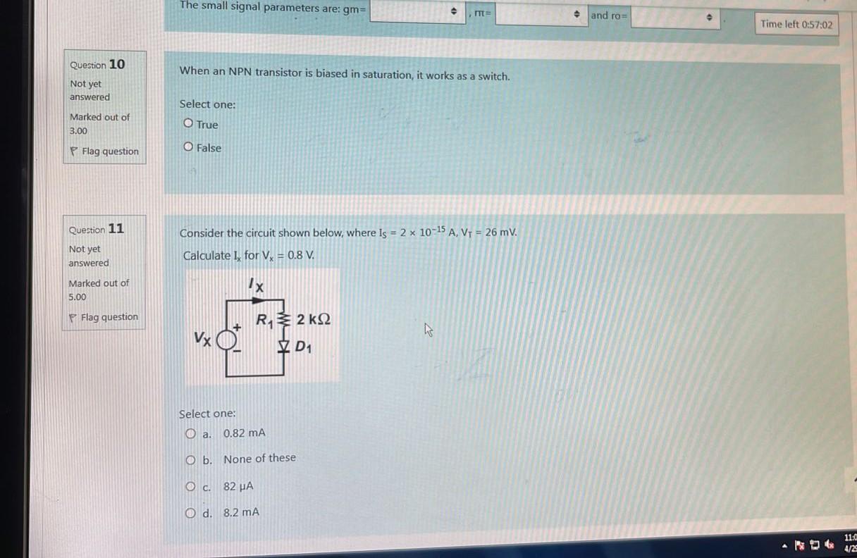 Solved The small signal parameters are: gm= When an NPN | Chegg.com