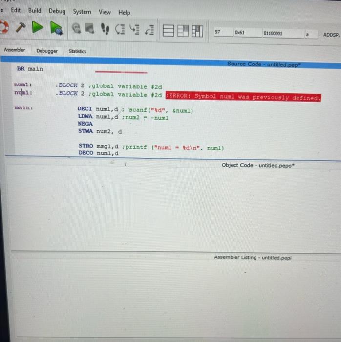 Solved Edit Build Debug System View Help 970×6101100001 | Chegg.com