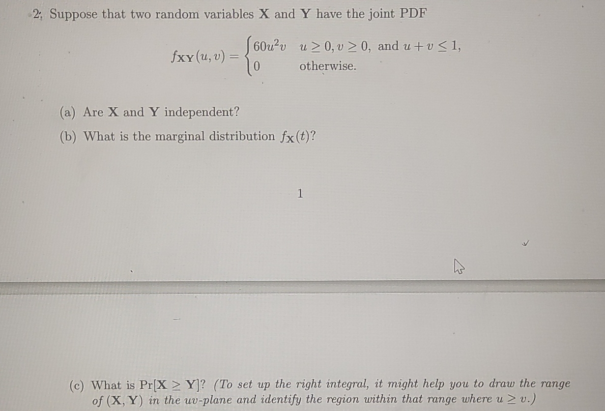 Solved Suppose that two random variables x ﻿and Y ﻿have the | Chegg.com