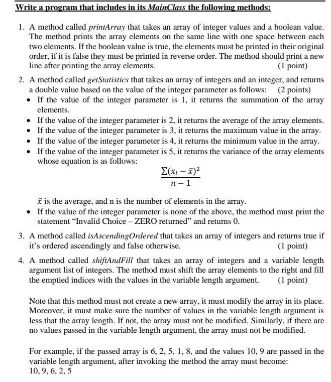 Solved Write a program that includes in its MainClass the | Chegg.com