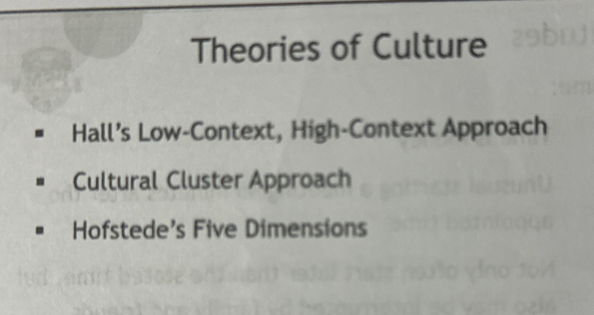 Solved Theories of CultureHall's Low-Context, High-Context | Chegg.com