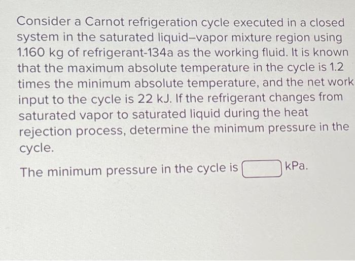 Solved Consider a Carnot refrigeration cycle executed in a | Chegg.com