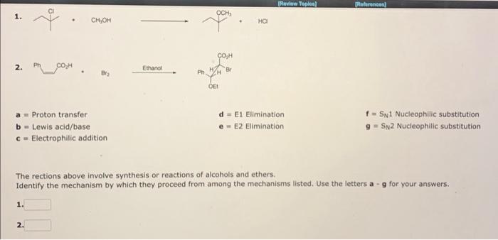 Solved 2. +C a= Proton transfer d = E1 Elimination f=SN1 | Chegg.com