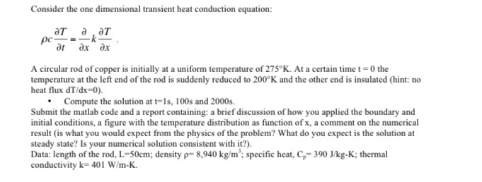 Consider the one dimensional transient heat | Chegg.com