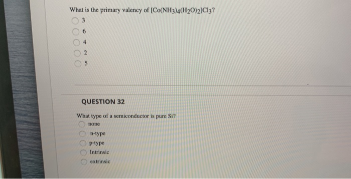 Solved What is the primary valency of [Co(NH3)4(H20)2]Cl3? 4 | Chegg.com