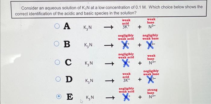 Solved Consider an aqueous solution of K3 N at a low | Chegg.com
