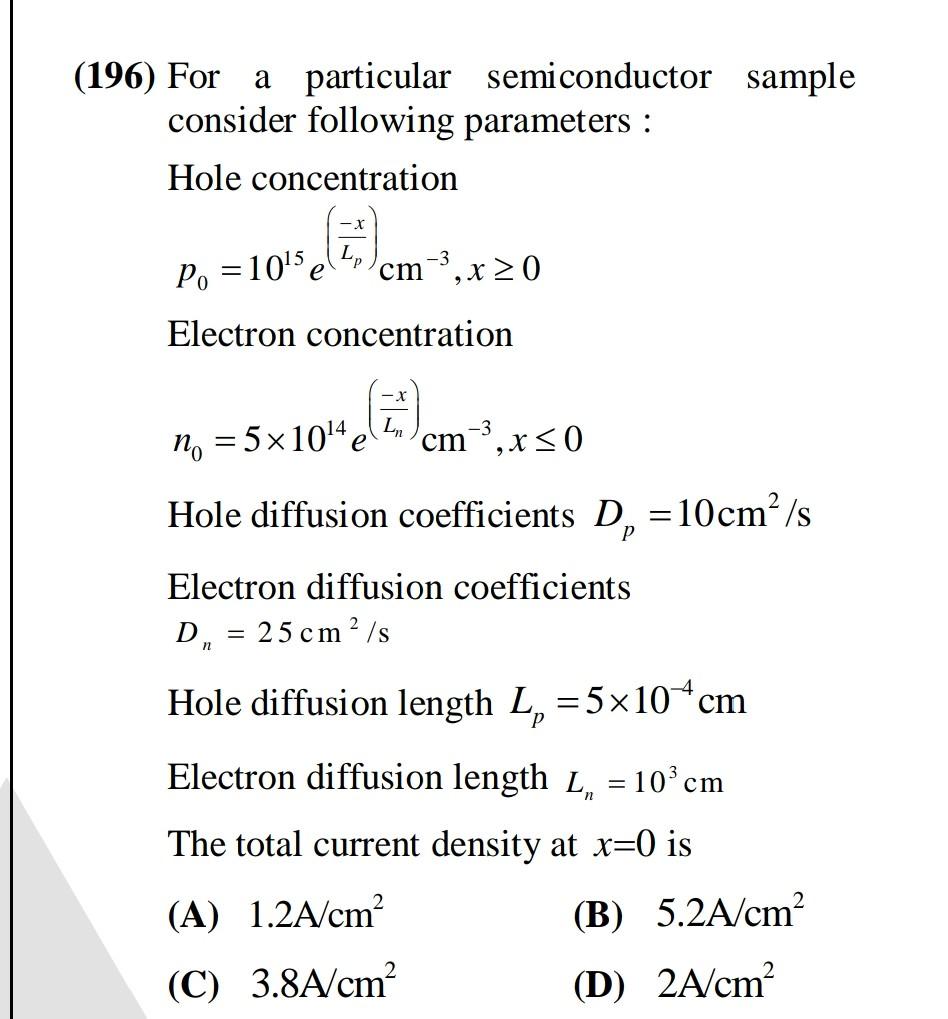 Solved (196) For a particular semiconductor sample consider | Chegg.com