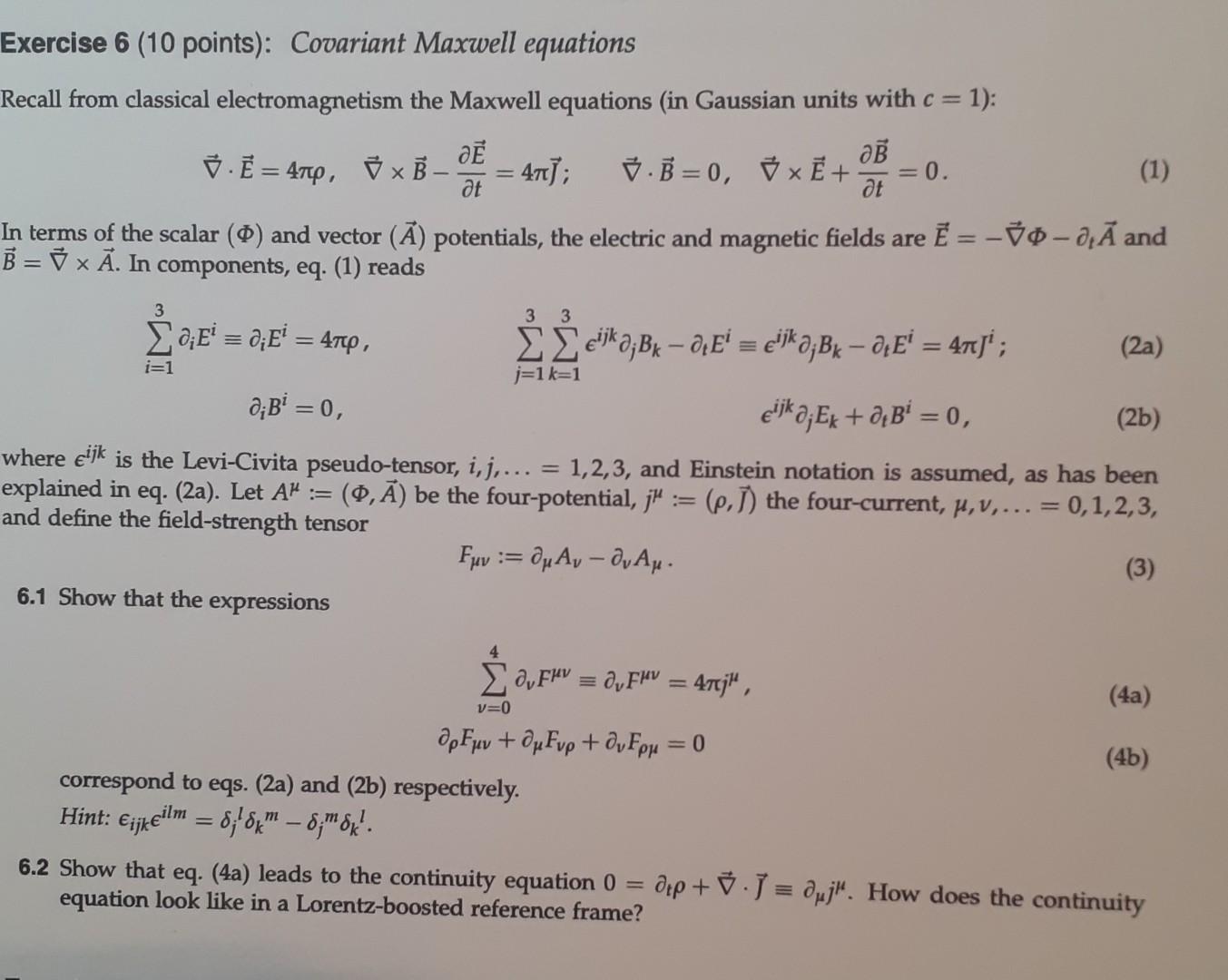 Solved Exercise 6 (10 points): Covariant Maxwell equations | Chegg.com