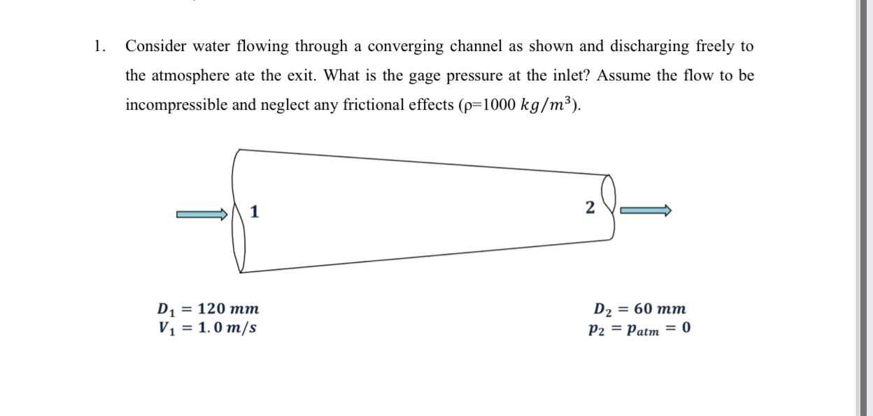 Solved Consider water flowing through a converging channel | Chegg.com