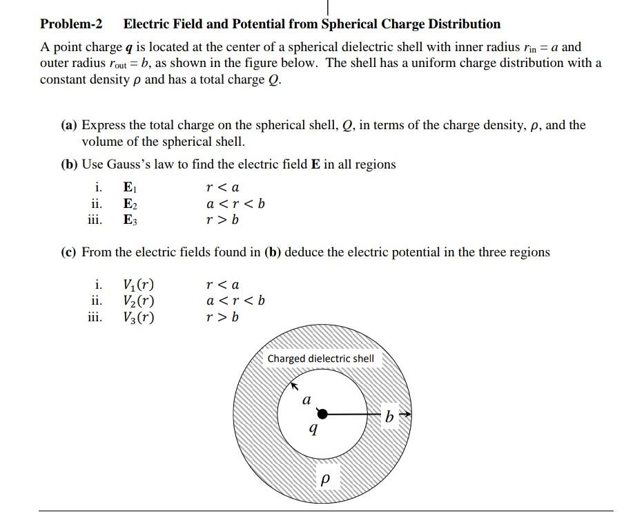 Solved Problem-2 Electric Field and Potential from Spherical | Chegg.com