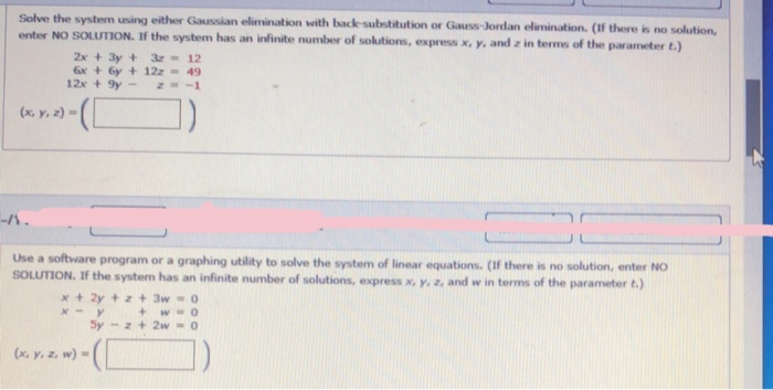 Solved Solve the system using either Gaussian elimination | Chegg.com