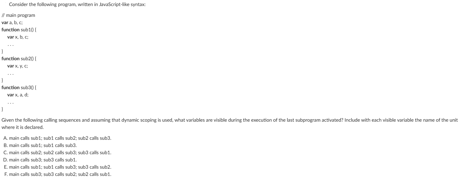 Solved Consider the following program, written in | Chegg.com