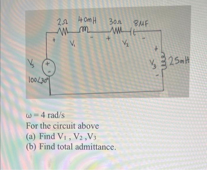 Solved ω=4rad/s For the circuit above (a) Find V1,V2,V3 (b) | Chegg.com