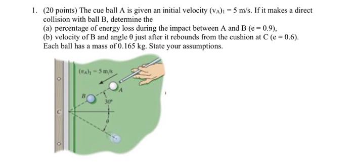Solved 1. (20 points) The cue ball A is given an initial | Chegg.com