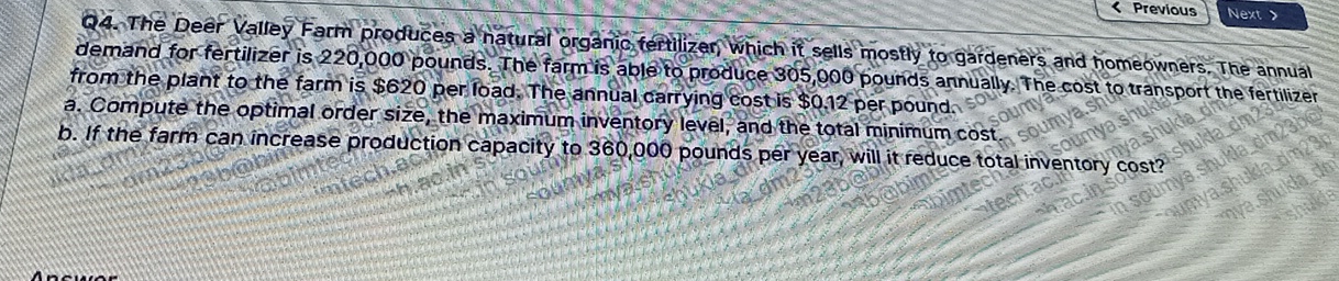 Solved demand for fertilizer is 220,000 ﻿pounds. It e farm | Chegg.com
